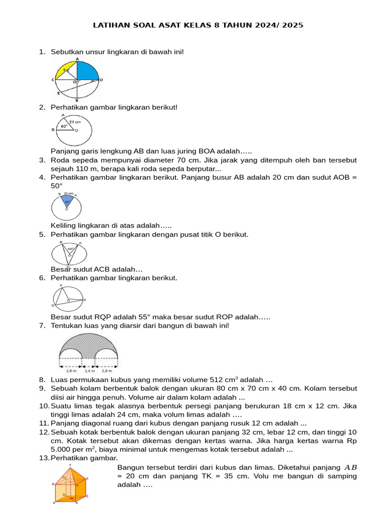 Latihan Soal Asat Kelas 8 Tahun 2024 | PDF