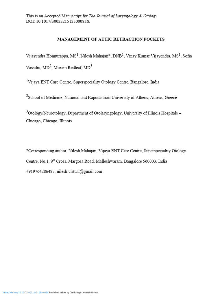 Management of Attic Retraction Pockets: The Journal of Laryngology ...