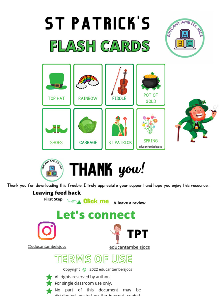 ST Patrick's: Flash Cards | PDF | Leprechaun
