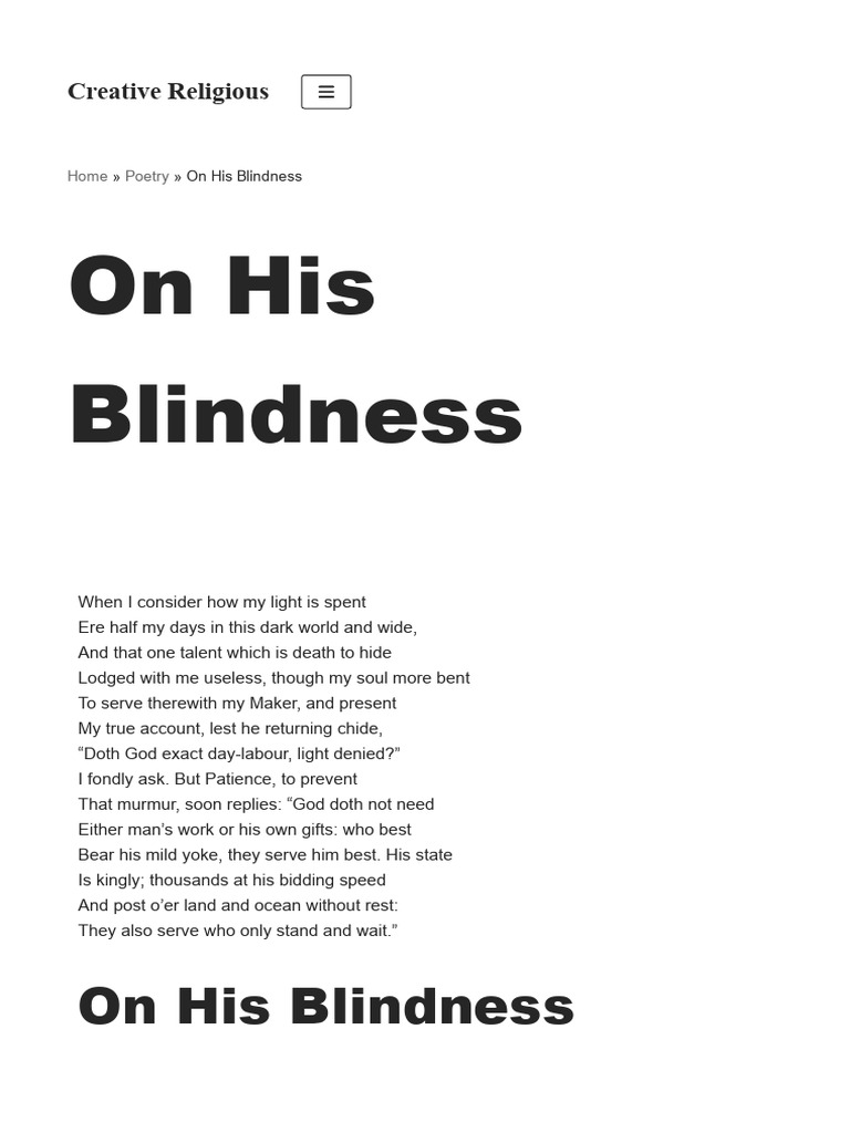 On His Blindness | PDF | John Milton | Poetry