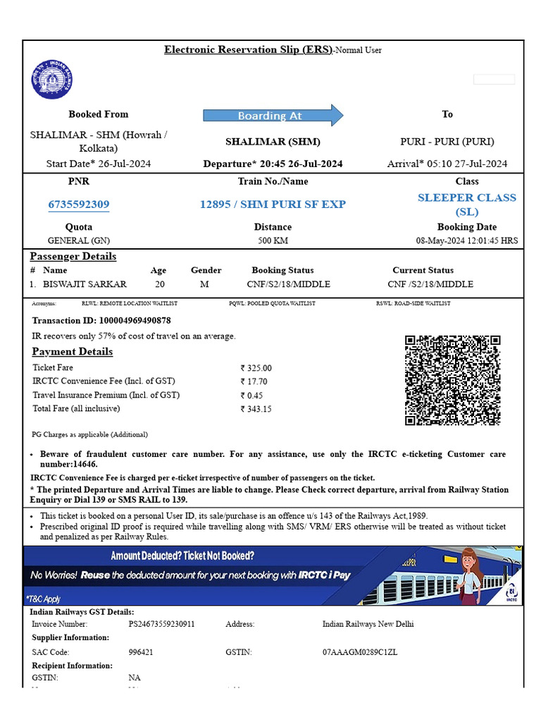 HTTPS/WWW Irctc Co In/nget/print-Ticket | PDF | Identity Document ...