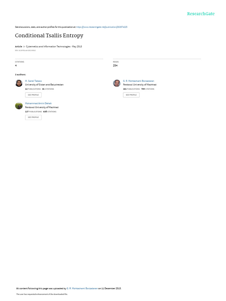 Conditional Tsallis Entropy | PDF | Entropy | Mathematics