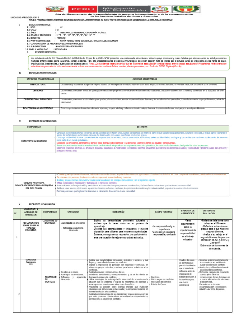 Eda. N°02 1ros. DPCC - Ii - Bim. - 2024 Ok. Ok. | PDF | Las emociones | La sexualidad humana