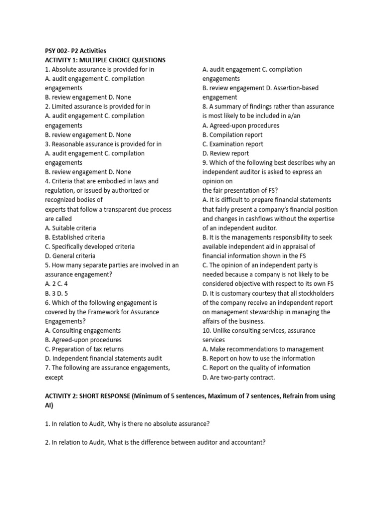 Psy 002 Activities Submission Date May 19 | PDF | Audit | Certified ...