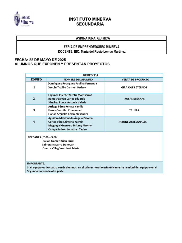 Quimica 3a Equipos para Exposición Feria de Emprendedores | PDF