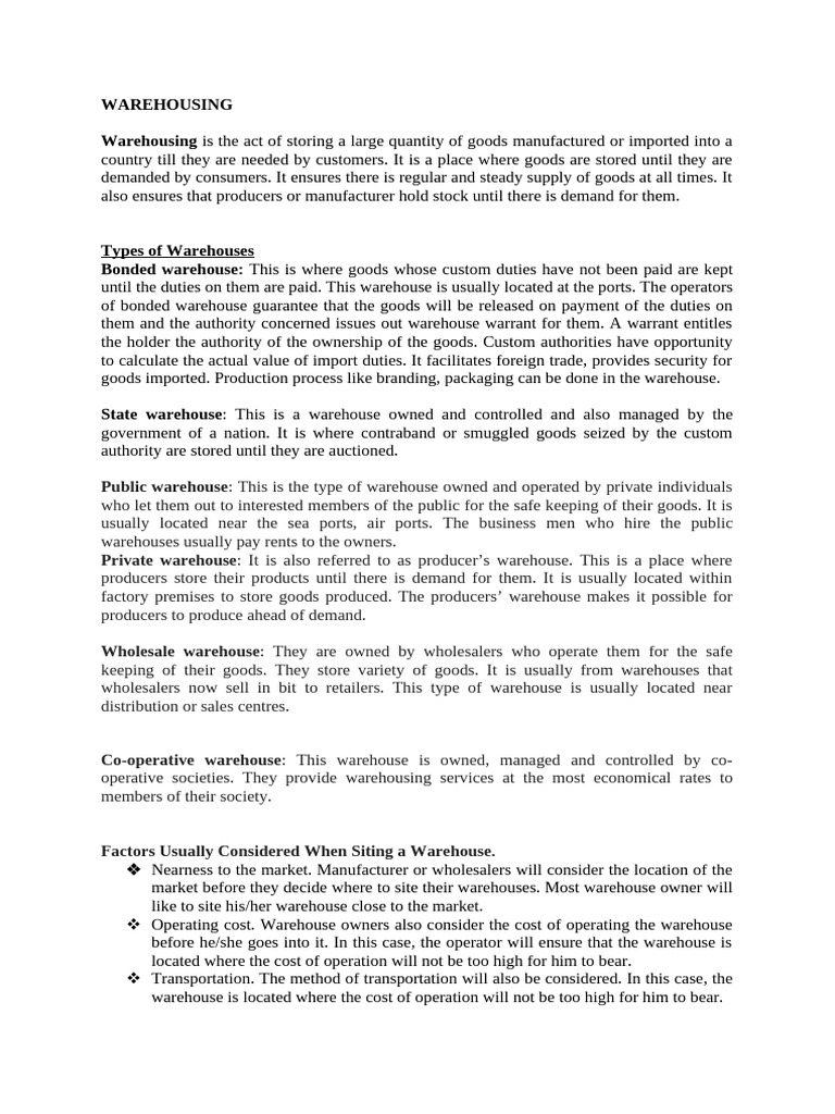 Warehousing Week 11 and 12 | PDF | Warehouse | Goods