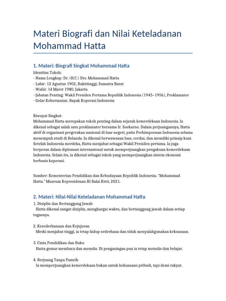 Materi Biografi Mohammad Hatta | PDF