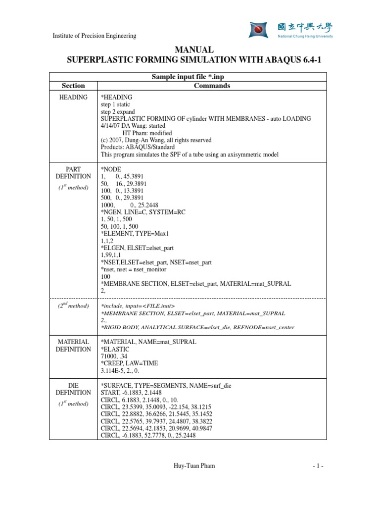 Abaqus SPF Example Inp | PDF | Simulation | Deformation (Mechanics)