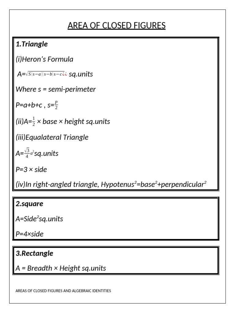 AREA OF CLOSED FIGURES, Identities | PDF