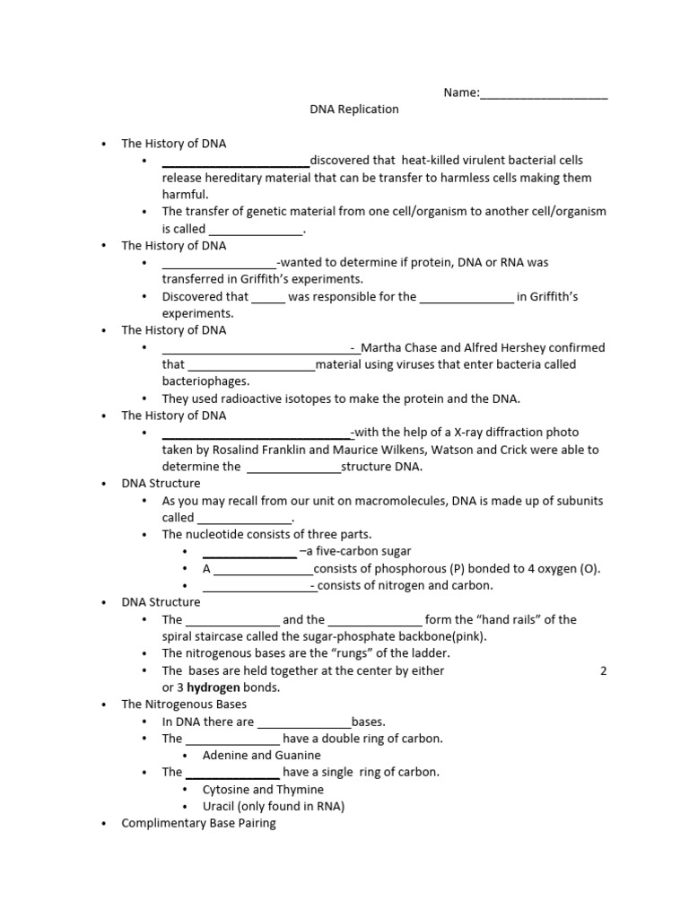 DNA Replication- Guided Notes | PDF | Dna | Rna
