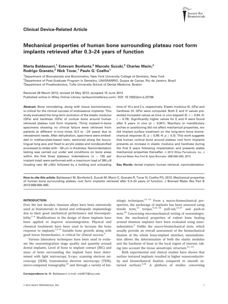 2) Mechanical Properties of Human Bone Surrounding Plateau Root Form ...