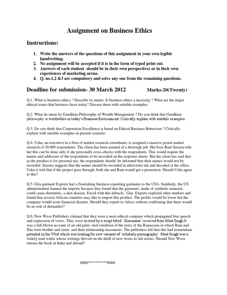 Assignment On Business Ethics | PDF | Business Ethics | Ramayana