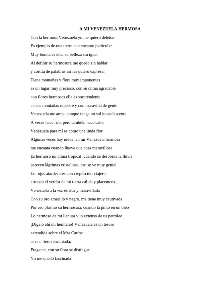Poema A Mi Venezuela Hermosa | PDF | Venezuela