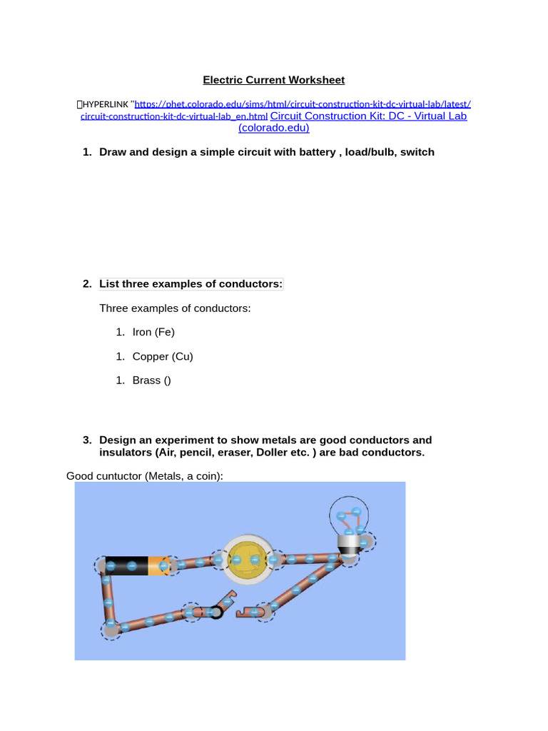 Electric Current Worksheet Activities | PDF