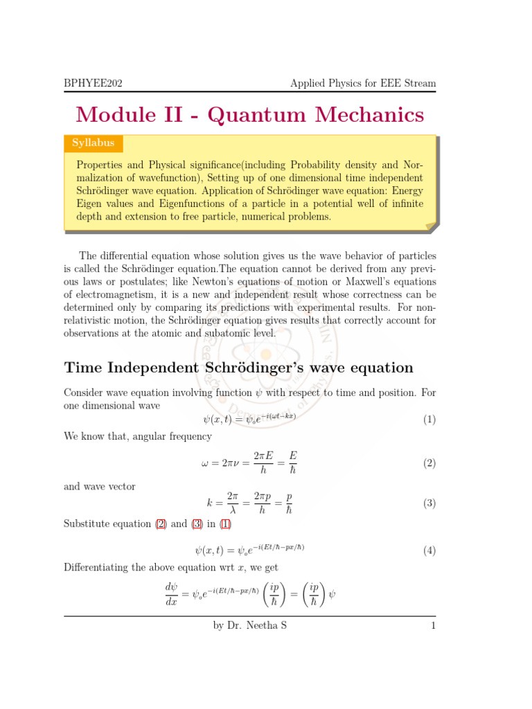 Module 2 Quantum Mechanics | PDF | Schrödinger Equation | Waves