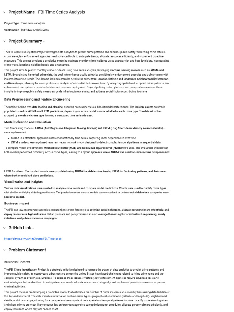 FBI - AnkitaDutta - Ipynb - Colab | PDF | Time Series | Autoregressive Integrated Moving Average