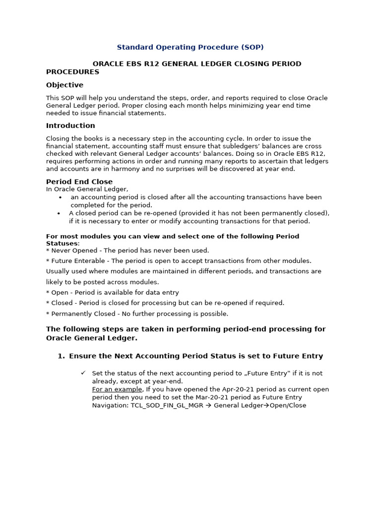 Oracle EBS R12 GL Closing Procedures | PDF | Accounts Payable | Accounting