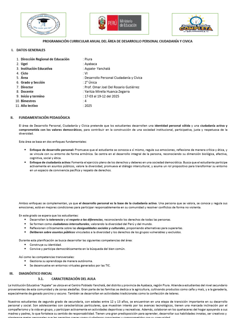 Programacion Anual DPCC Segundo | PDF | Evaluación | Enseñando