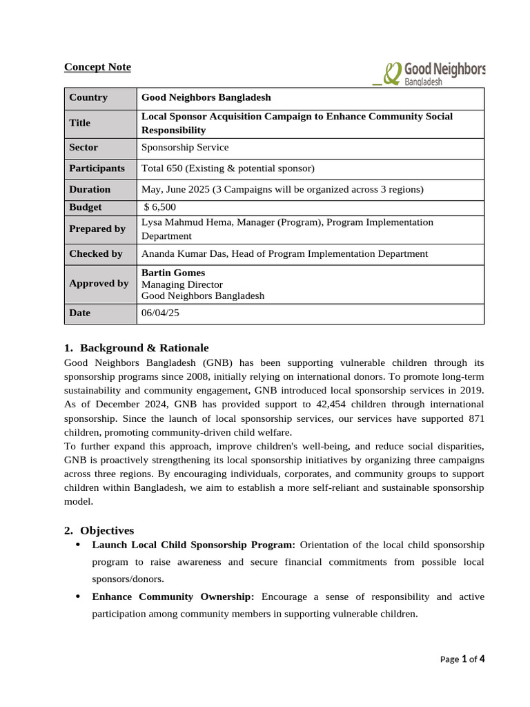 2025 Concept Note-Local Sponsorship Fundrising Campaign (Final) | PDF ...