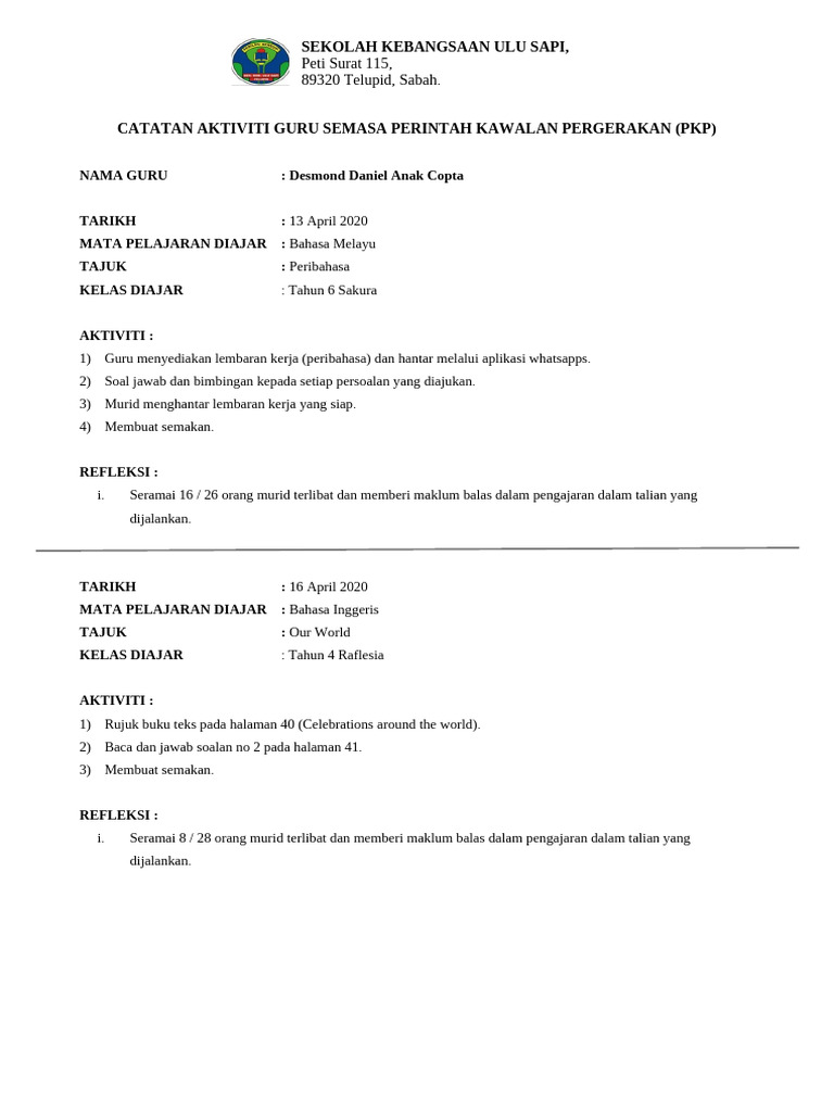Catatan RPH PKP 2020 Desmond Daniel Copta | PDF