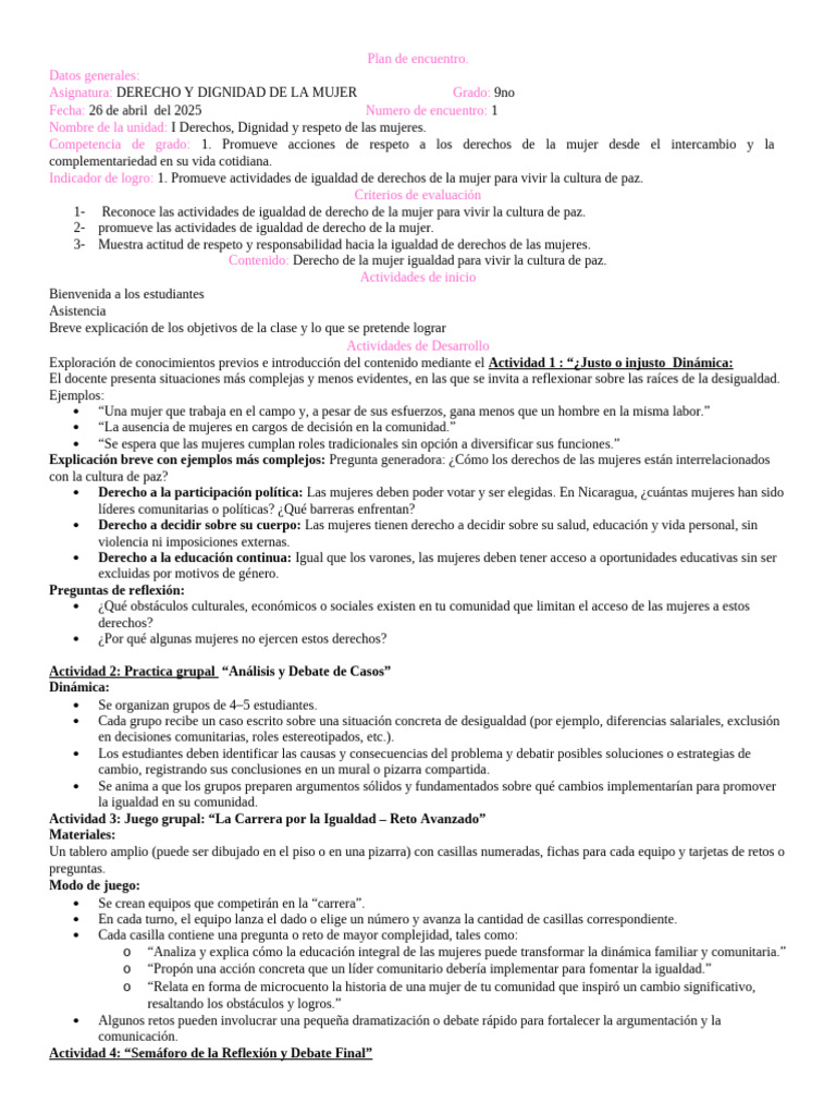 Plan 1 de DDM 9no Grado, 26 de Abril Del 2025 - 084545 | PDF | Mujer ...