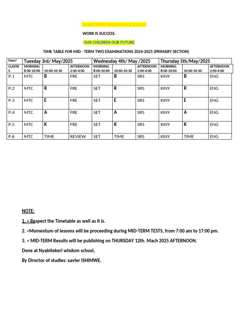 3rd Term Mid Term Timetable | PDF