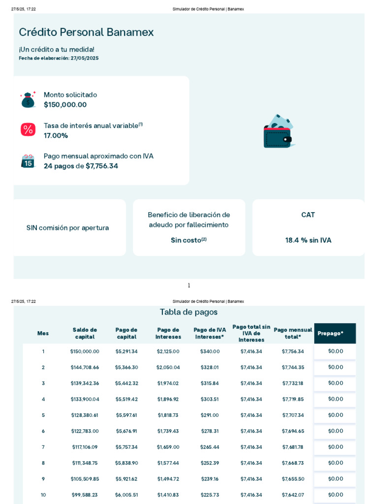 Simulador de Crédito Personal - Banamex | PDF | Interés | Tarjeta de débito