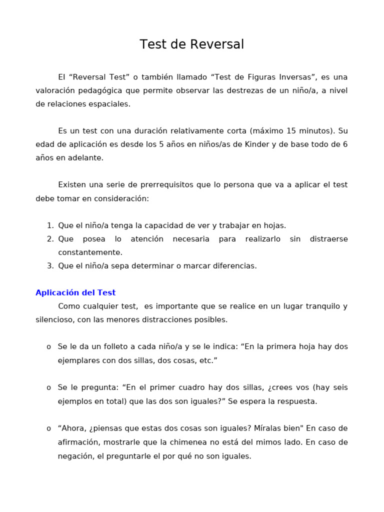Test de Reversal: Evaluación Espacial Infantil | PDF