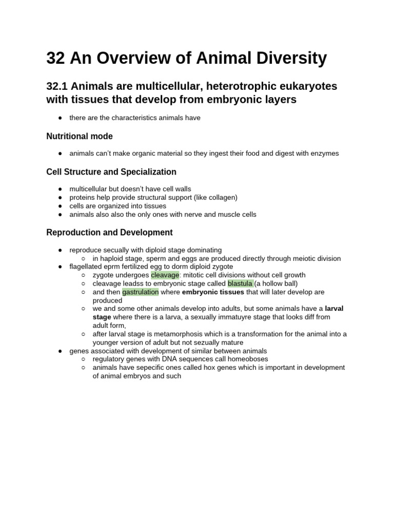 CH 32 An Overview of Animal Diversity | PDF | Sexual Reproduction | Embryo