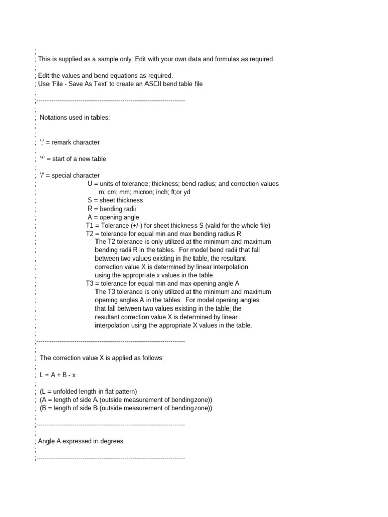 Bend Table for Sheet Metal Tolerances | PDF