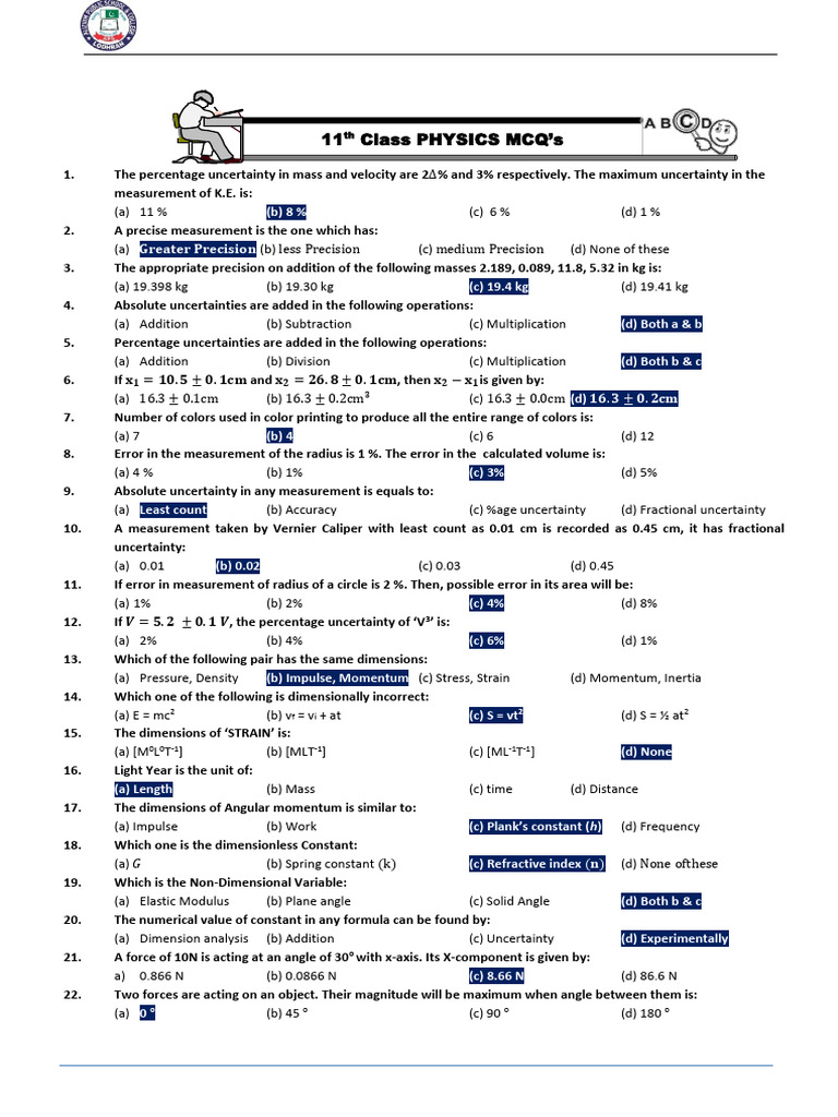 IMPORTANT MCQ's 1st Year Physics | PDF | Force | Waves