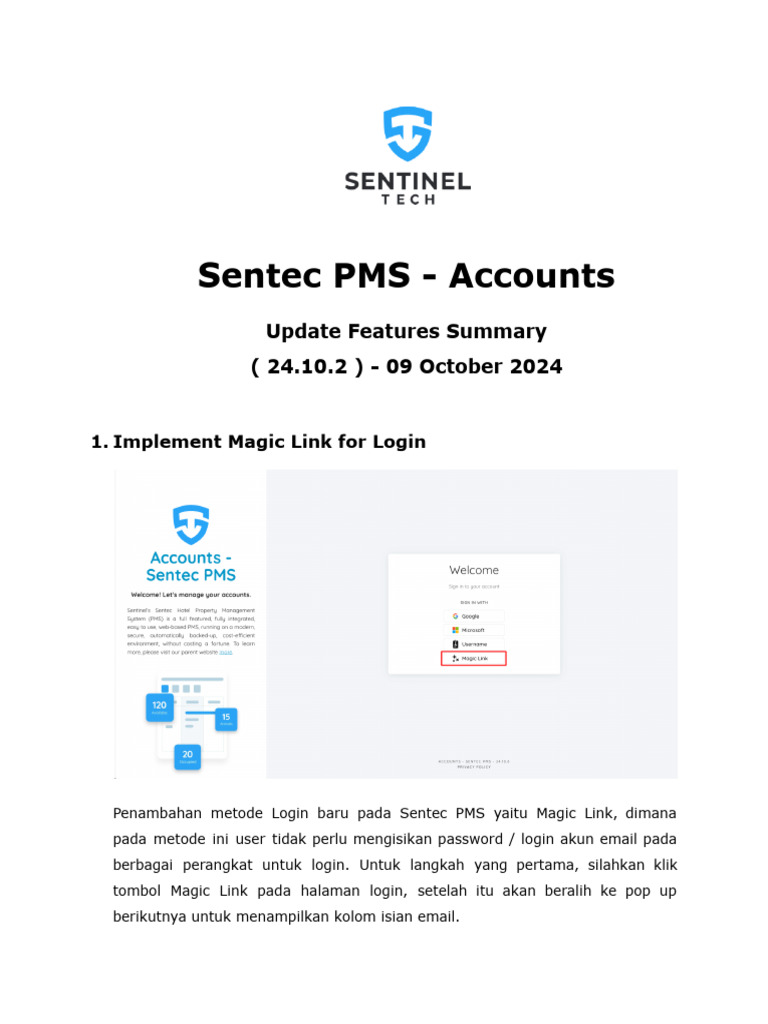 Sentec PMS - Update Features Summary Sentec PMS (Accounts FO & POS) 09 Oct 2024 | PDF