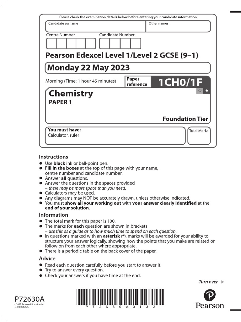 June 2023 QP - Paper 1 (F) Edexcel Chemistry GCSE | PDF | Fineness ...