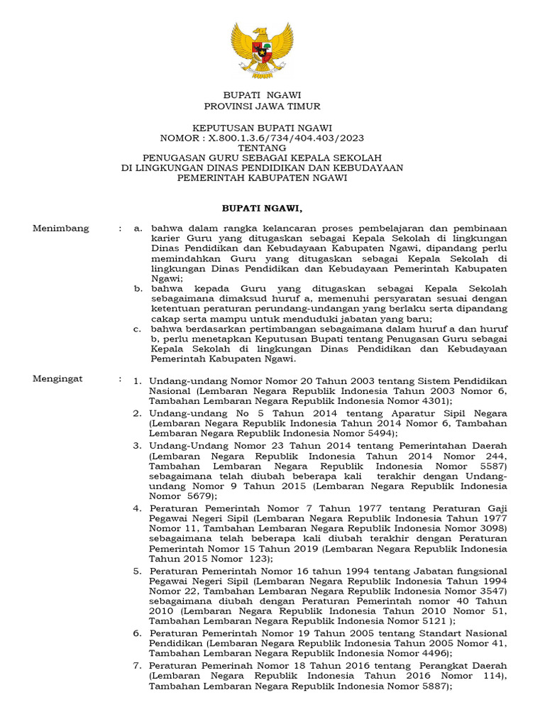 SK Penugasan Kepala Sekolah Ngawi | PDF