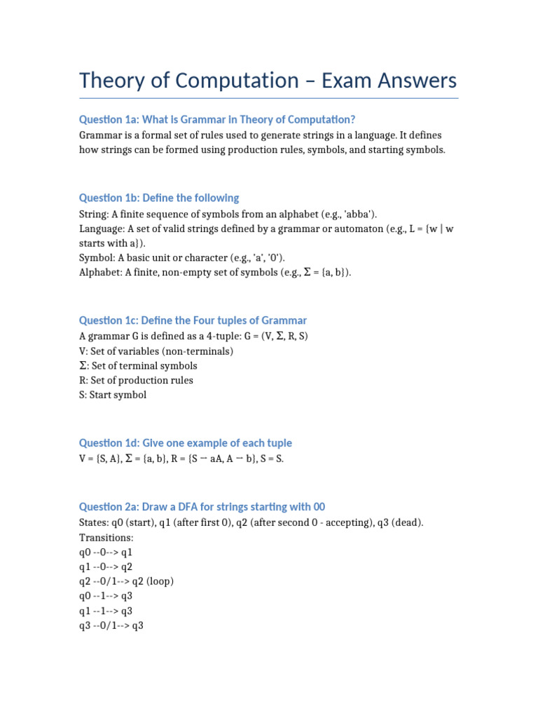 Theory of Computation Answers Part1 | PDF