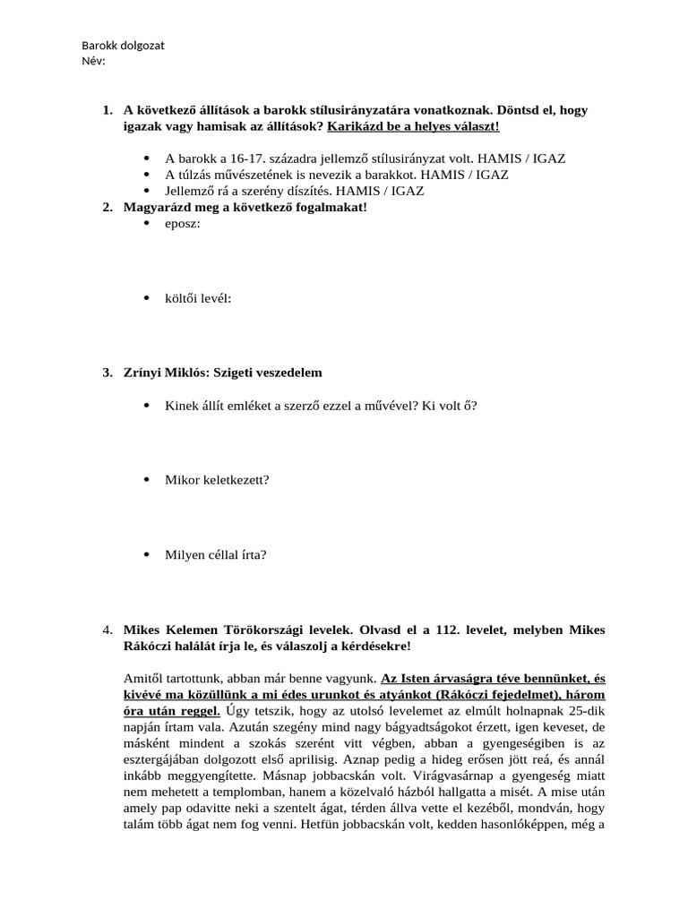 Barokk Dolgozat | PDF