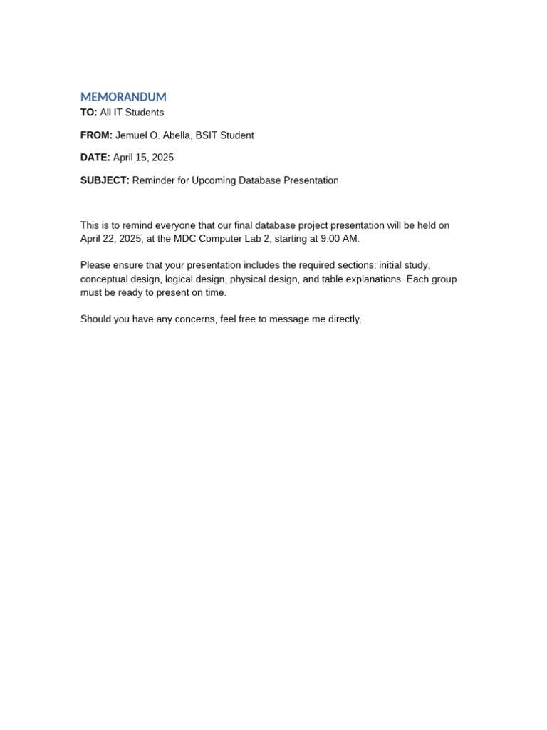 Memo Database Presentation | PDF