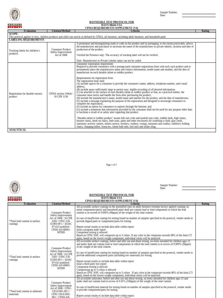 CPSIA Compliance Testing Protocol | PDF | Plastic | Polystyrene