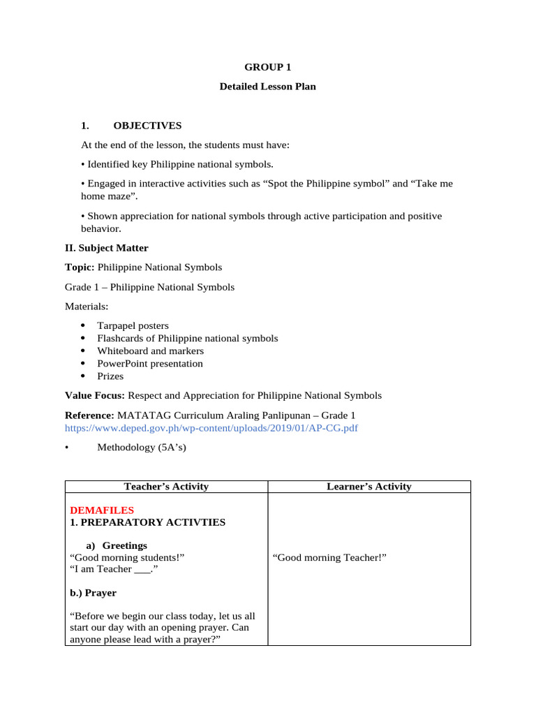 Philippine National Symbols Lesson Plan | PDF