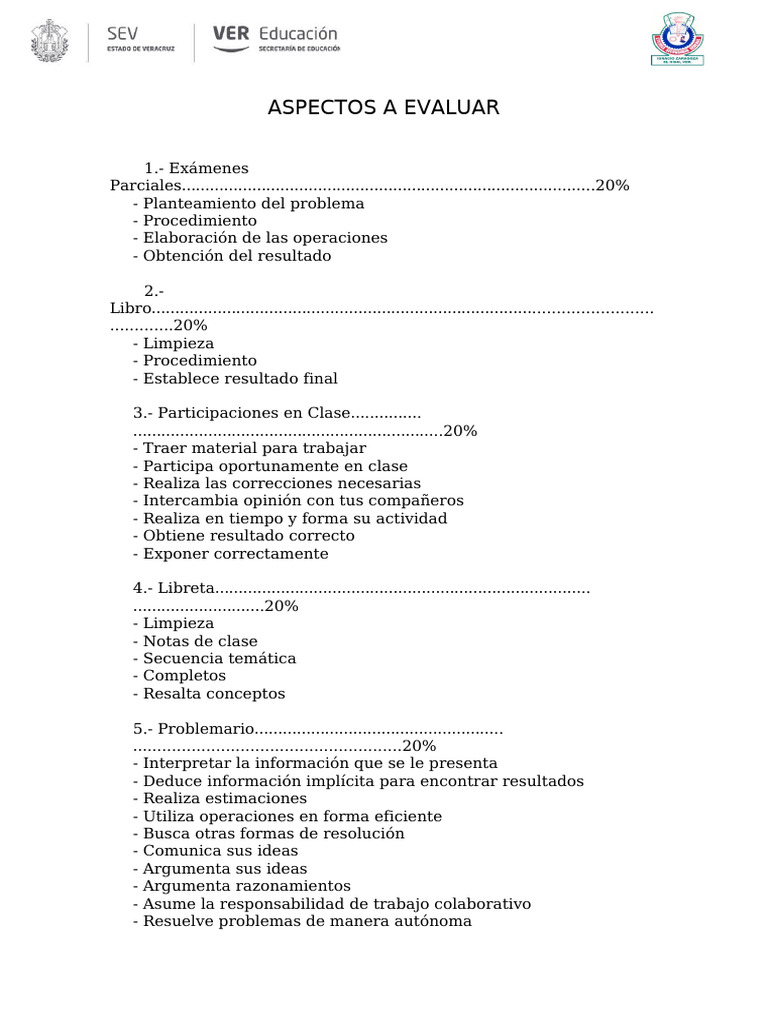 Aspectos A Evaluar | PDF
