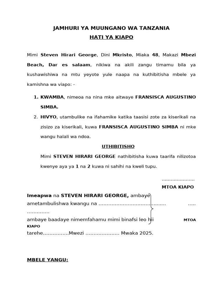 Kiapo Cha Ndoa | PDF