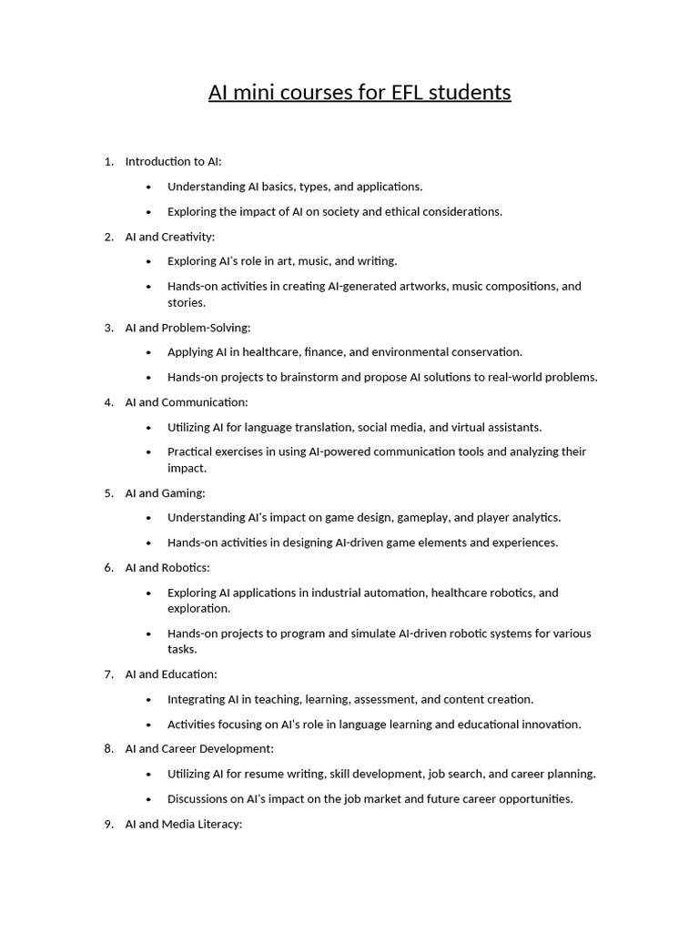 AI Mini Courses for EFL Students | PDF | Artificial Intelligence ...