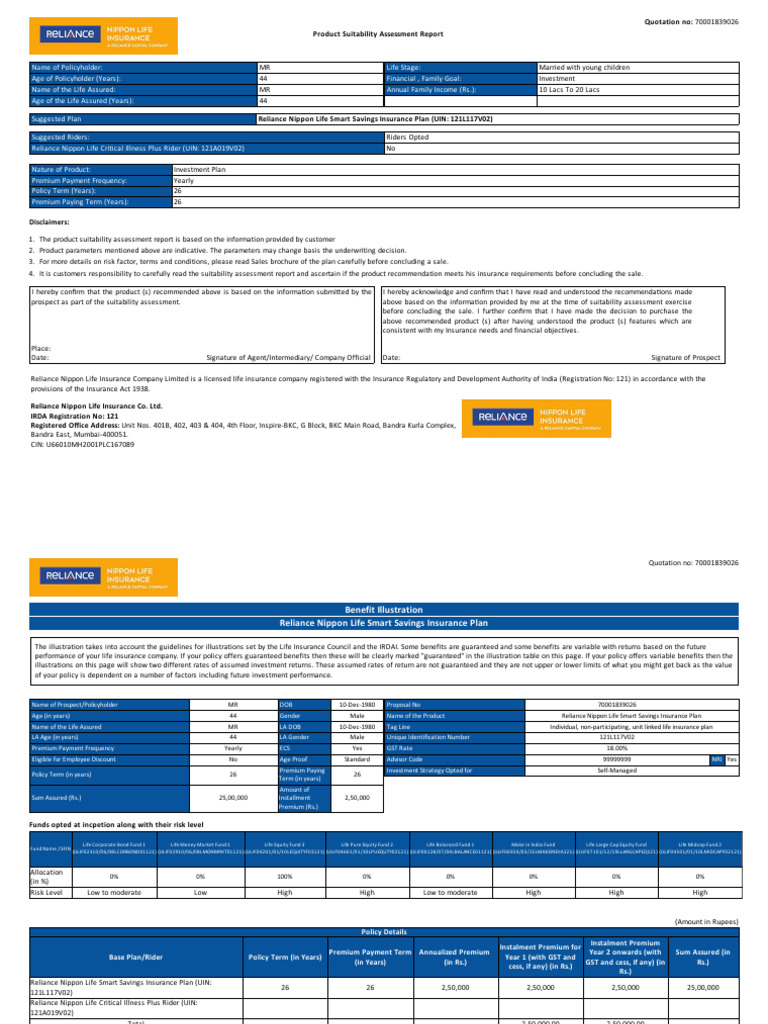 Reliance Smart Savings Plan Overview | PDF | Insurance | Life Insurance