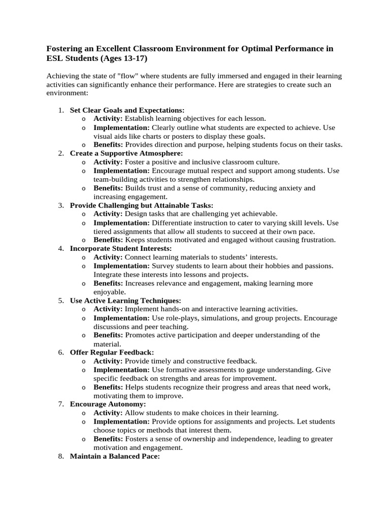 Fostering An Excellent Classroom Environment For Optimal Performance in ...