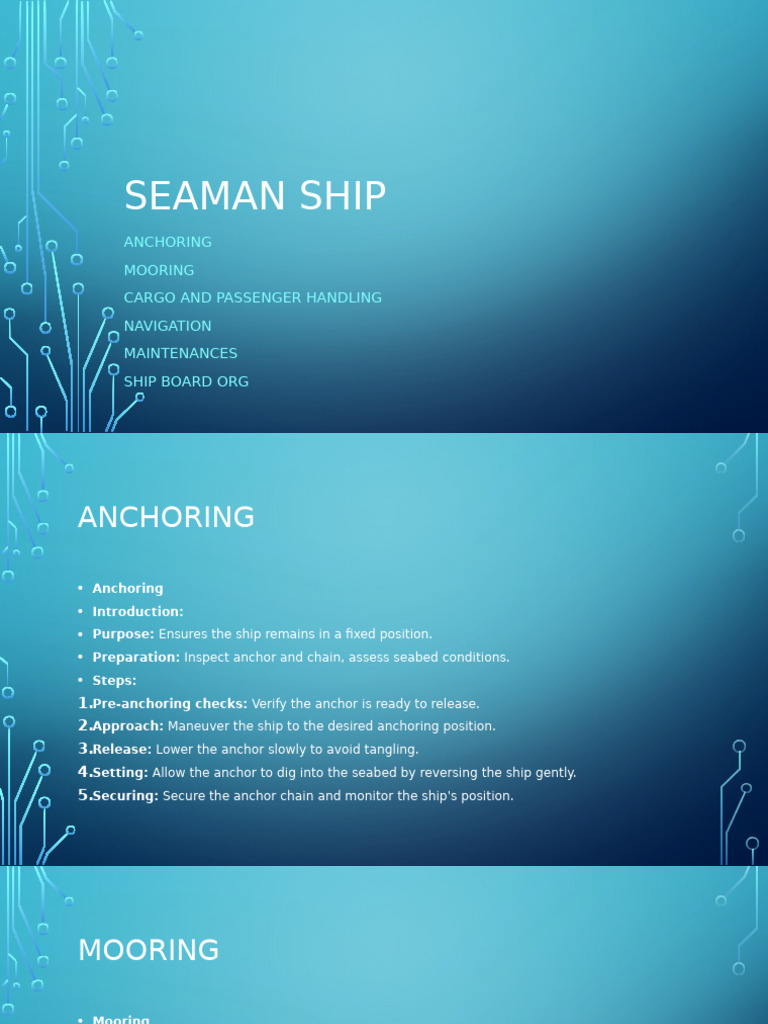 Ship Operations: Anchoring, Mooring, and Handling | PDF | Anchor