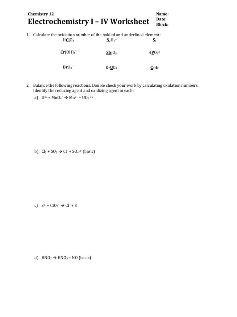 Electrochemistry Part 3 Worksheet | PDF | Electrochemistry | Redox