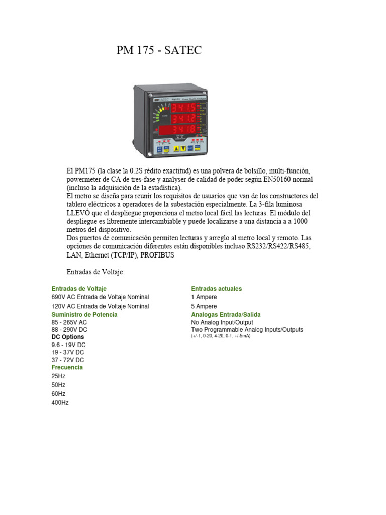 PM175 Satec | PDF