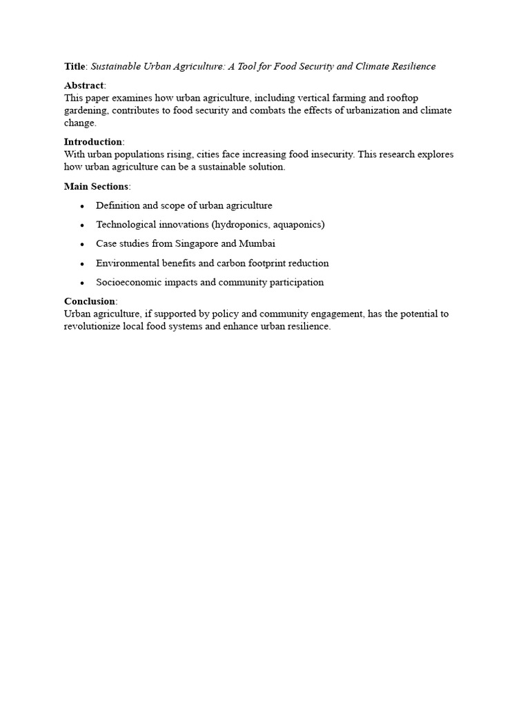 Urban Agriculture for Food Security | PDF