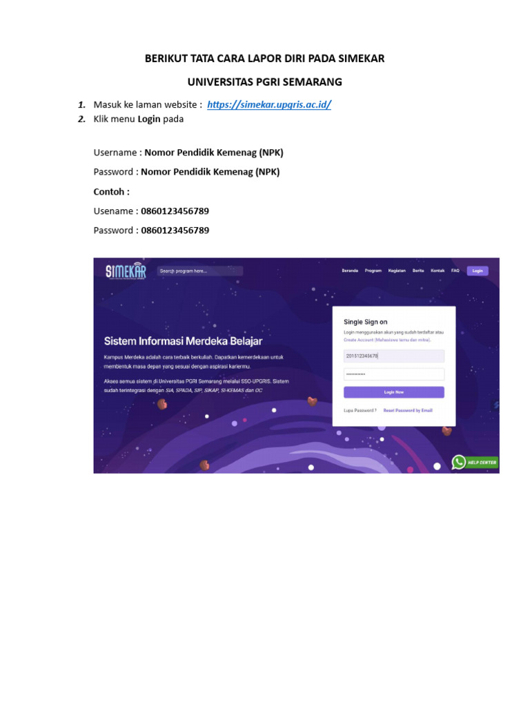Tahapan Lapor Diri SIMEKAR PPG Dalam Jabatan Guru Madrasah Tahap 2 UPGRIS | PDF