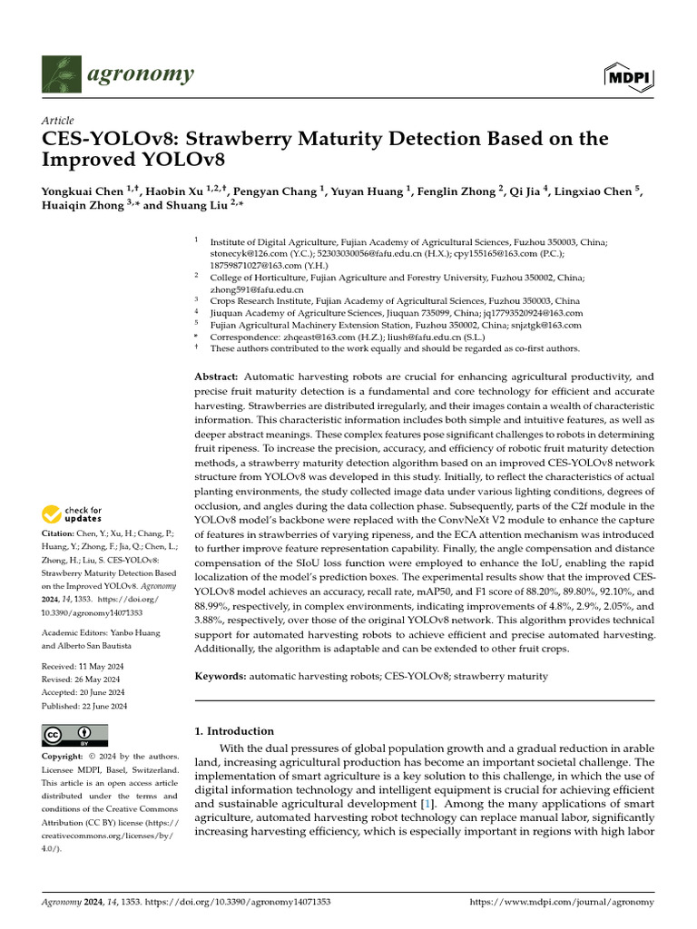 CES-YOLOv8 Strawberry Maturity Detection Based on | PDF | Deep Learning | Agriculture